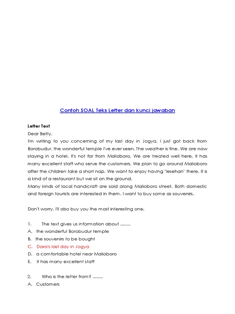 Contoh Teks Letter Dan Kunci Jawaban | PDF