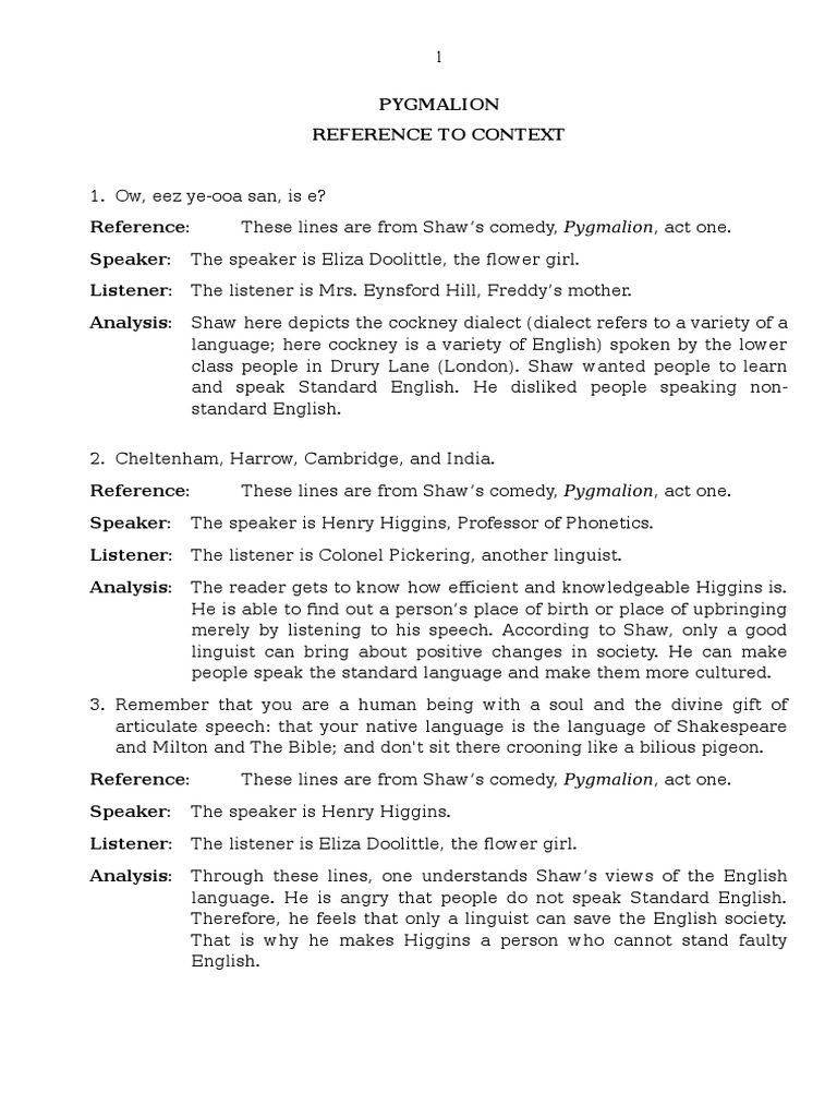 Analysis of Lines From Pygmalion | PDF | Pygmalion (Play) | Symbols
