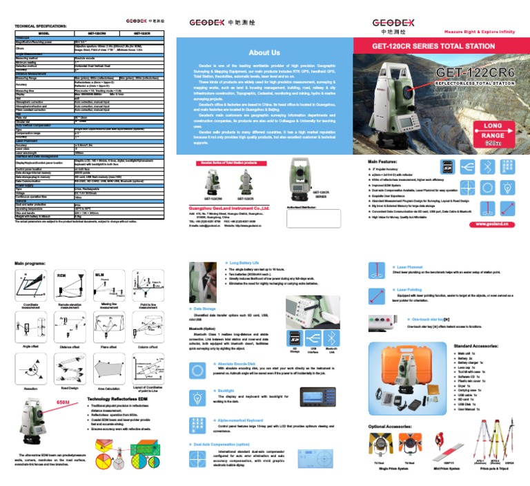 GET-122CR Total Station Brochure - Geodex | PDF | Surveying | Equipment