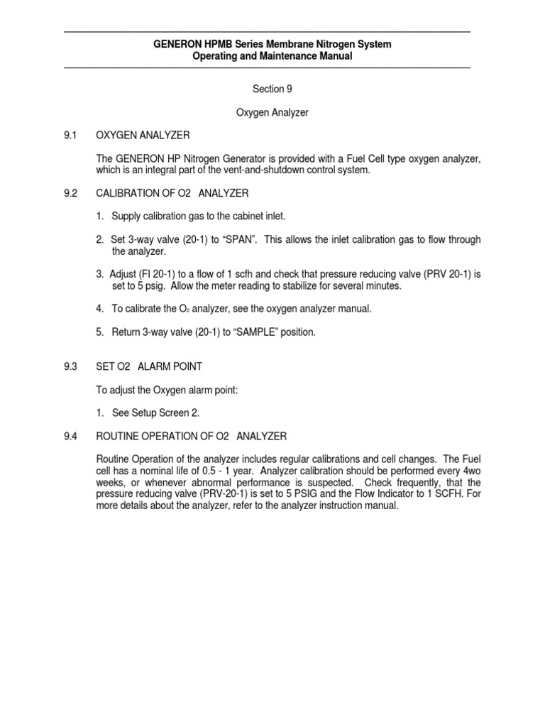 GENERON HPMB Series Membrane Nitrogen System Operating and Maintenance ...