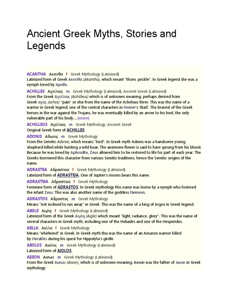 Ancient Greek Myths, Stories and Legends: Acantha | PDF | Greek ...