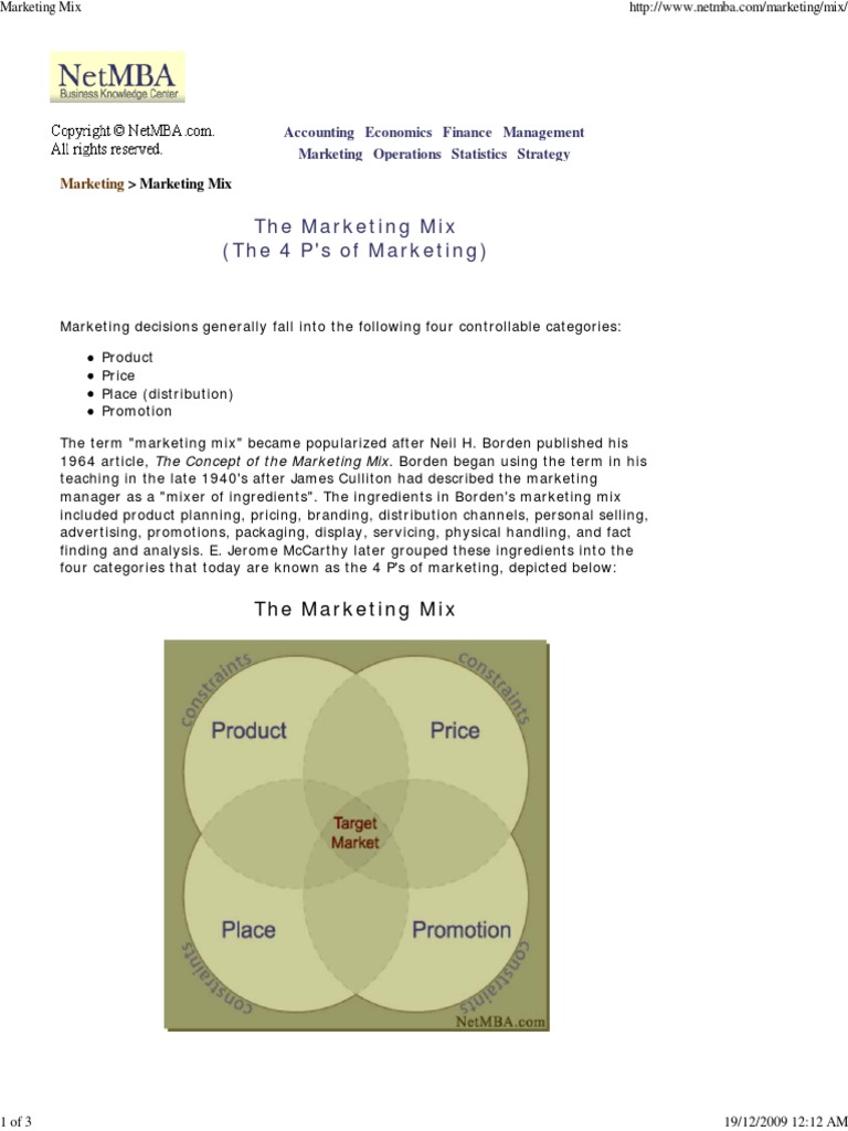 Marketing Mix | PDF | Distribution (Business) | Marketing