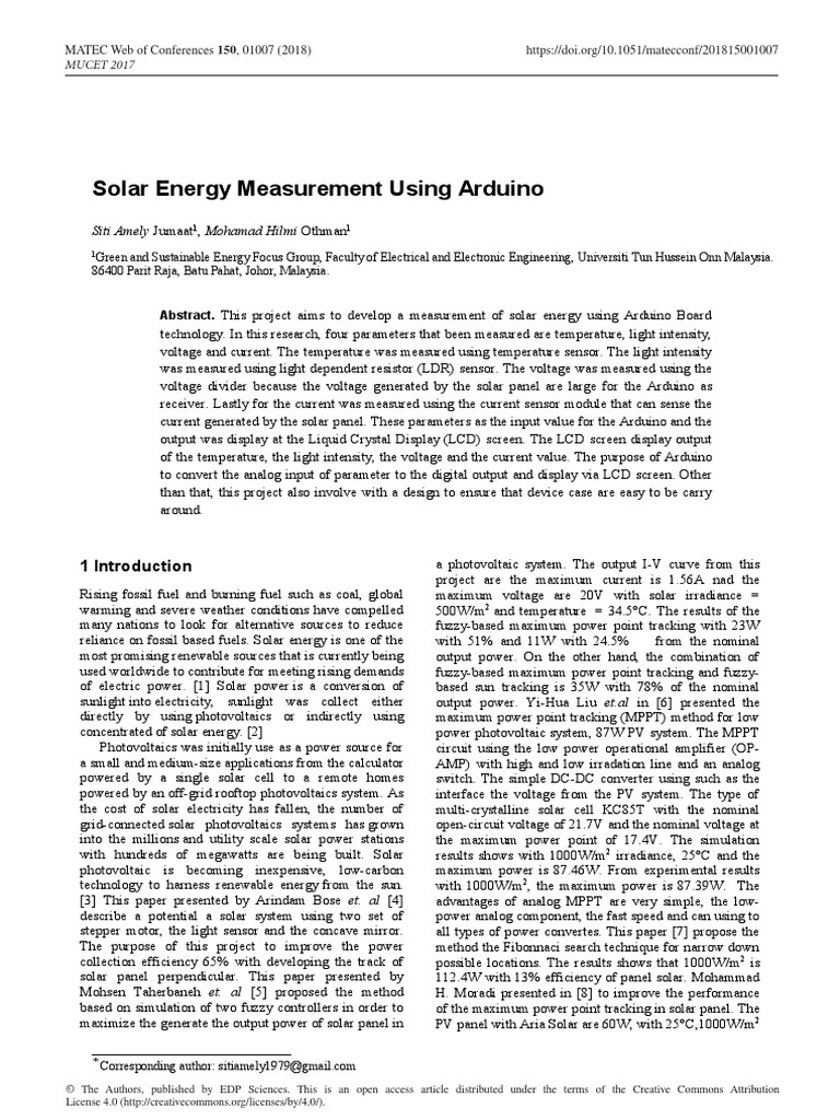Solar Energy Measurement Using Arduino | PDF | Photovoltaics ...