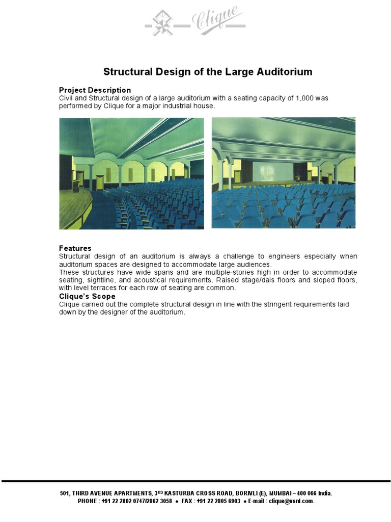 Structural Design of The Large Auditorium: Project Description | PDF ...