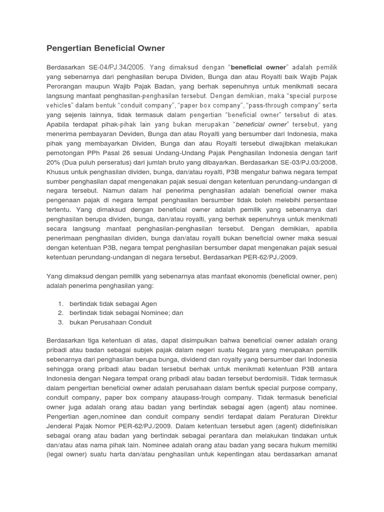 Definisi dan Arti Beneficial Owner | PDF | Pengelolaan Keuangan & Uang