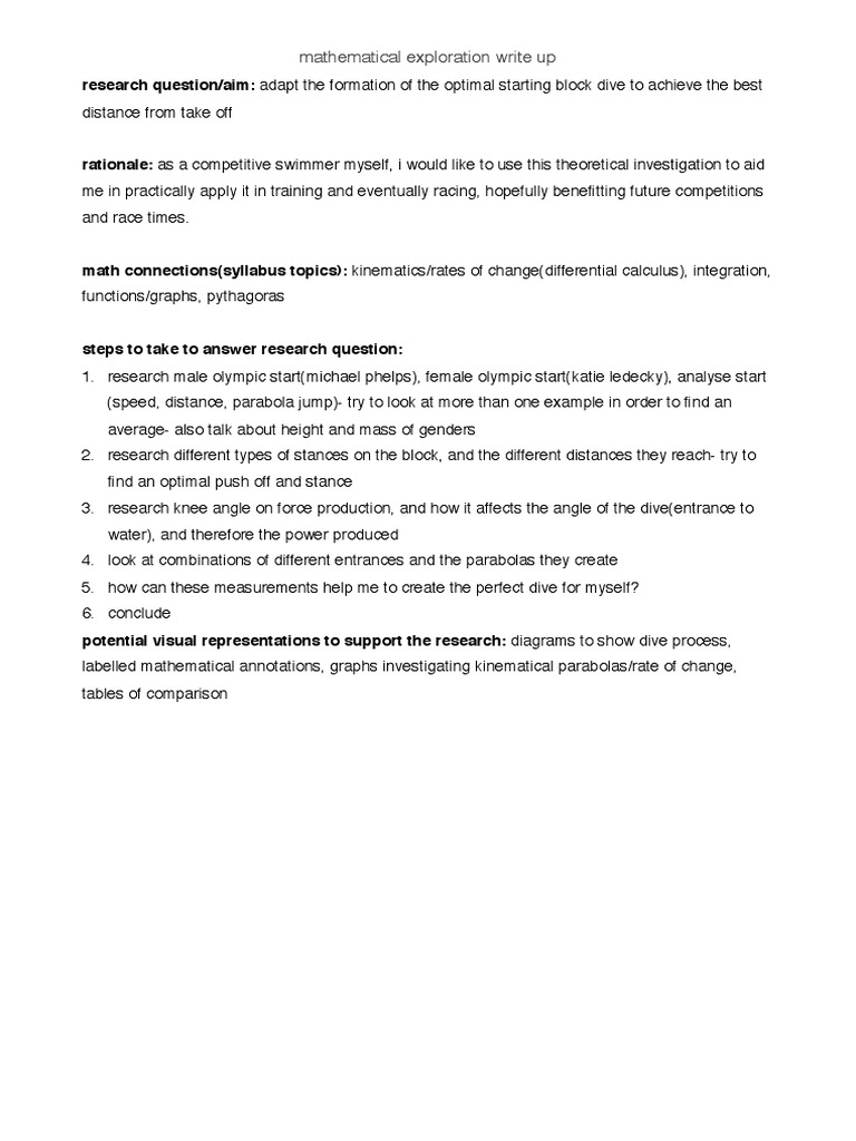 Maths Exploration Draft | PDF | Diving | Equations