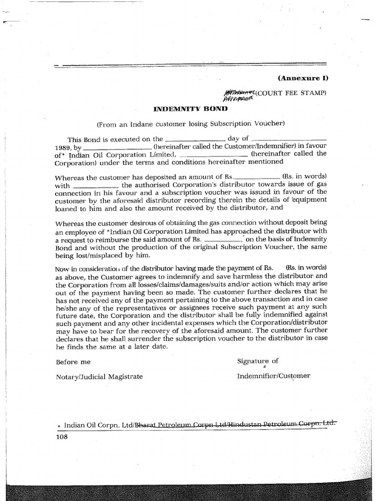 Indemnity Bond Fro Loss of SV Format | PDF