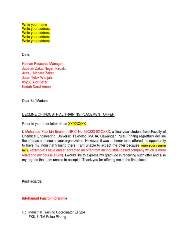 D-Student Declination Letter Template | PDF