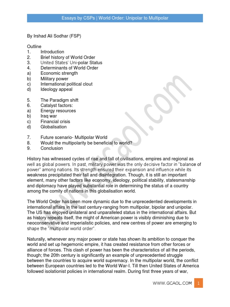 Unipolar to Multipolar World Dynamics | PDF | Polarity (International ...