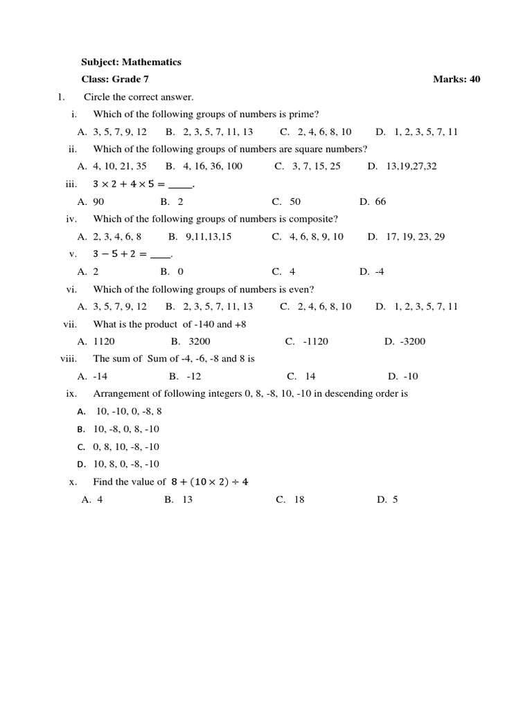 Grade 7 Mathematics Exam Practice | PDF | Discrete Mathematics ...