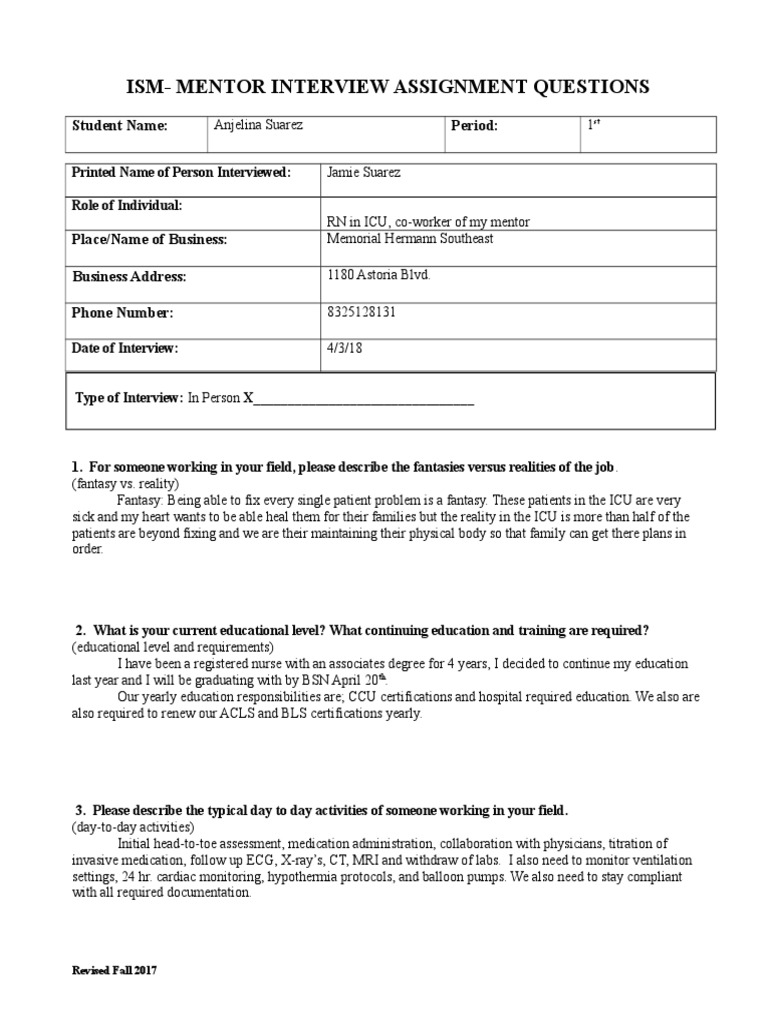 Mentor Interview Questions Template 3 | PDF | Intensive Care Unit | Nursing