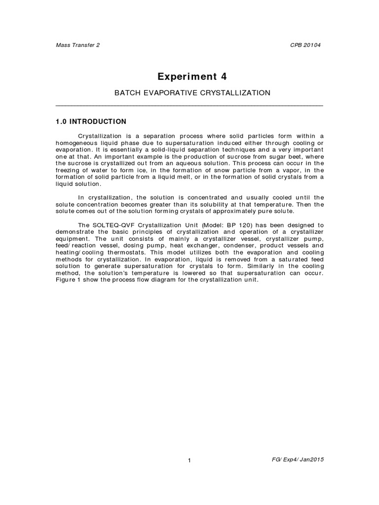 Batch Evaporative Crystallization Process | PDF | Crystallization ...