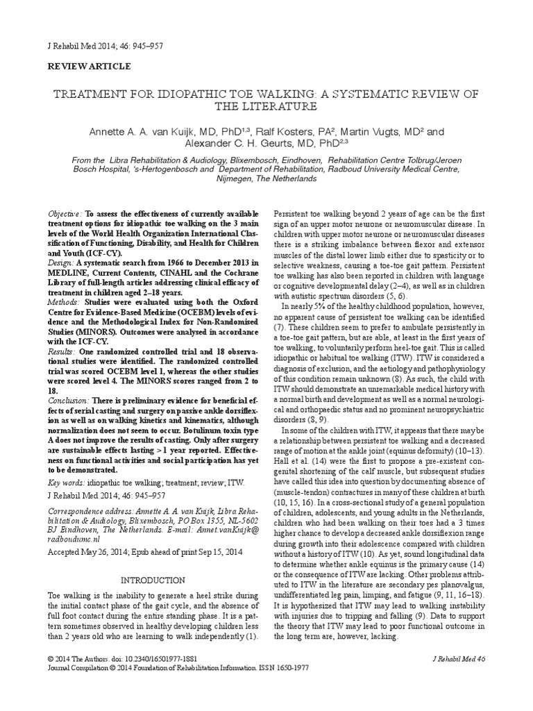 Toe Walking Treatment Review | PDF | Randomized Controlled Trial | Pub Med