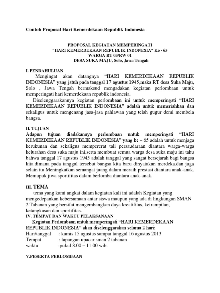 Contoh Proposal Hari Kemerdekaan Republik Indonesiahttps | PDF