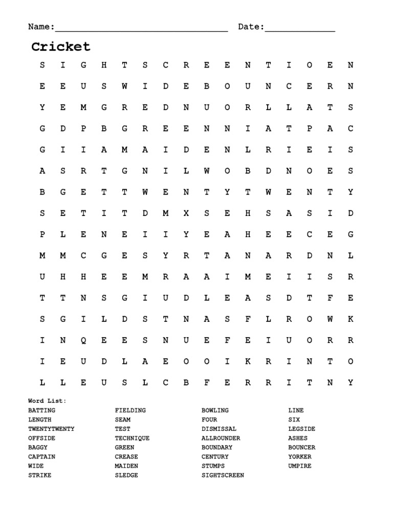 Cricket Terminology Word List | PDF