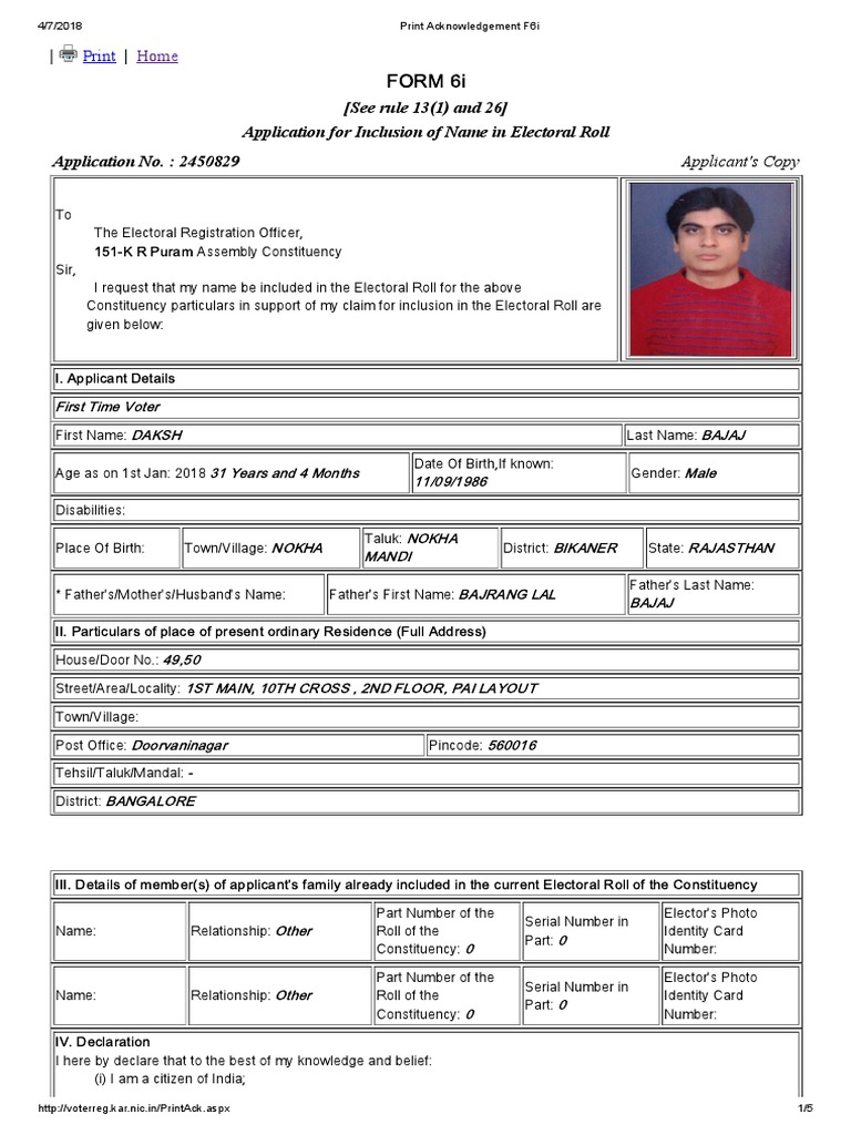 Voter Roll Inclusion Form | PDF | Identity Document | Political Events