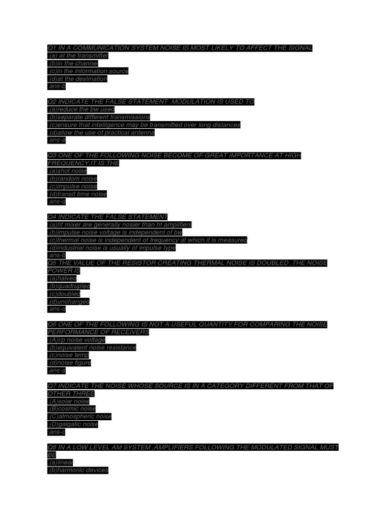 q1 in A Communication System Noise Is Most Likely To Affect The Signal | PDF | Frequency ...