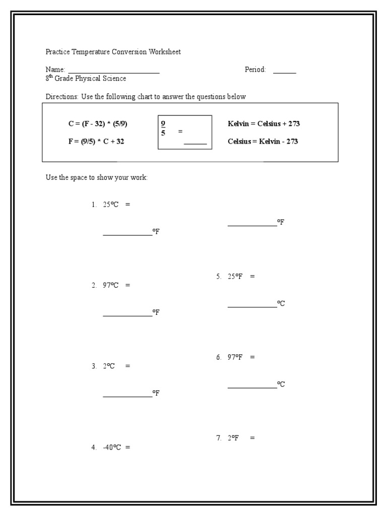 Classwork - Temperature Conversion | PDF | Technology & Engineering