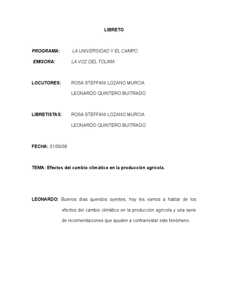 Libreto Programa 1 de Junio-Leonardo-Stef | PDF | Agricultura | Entorno ...