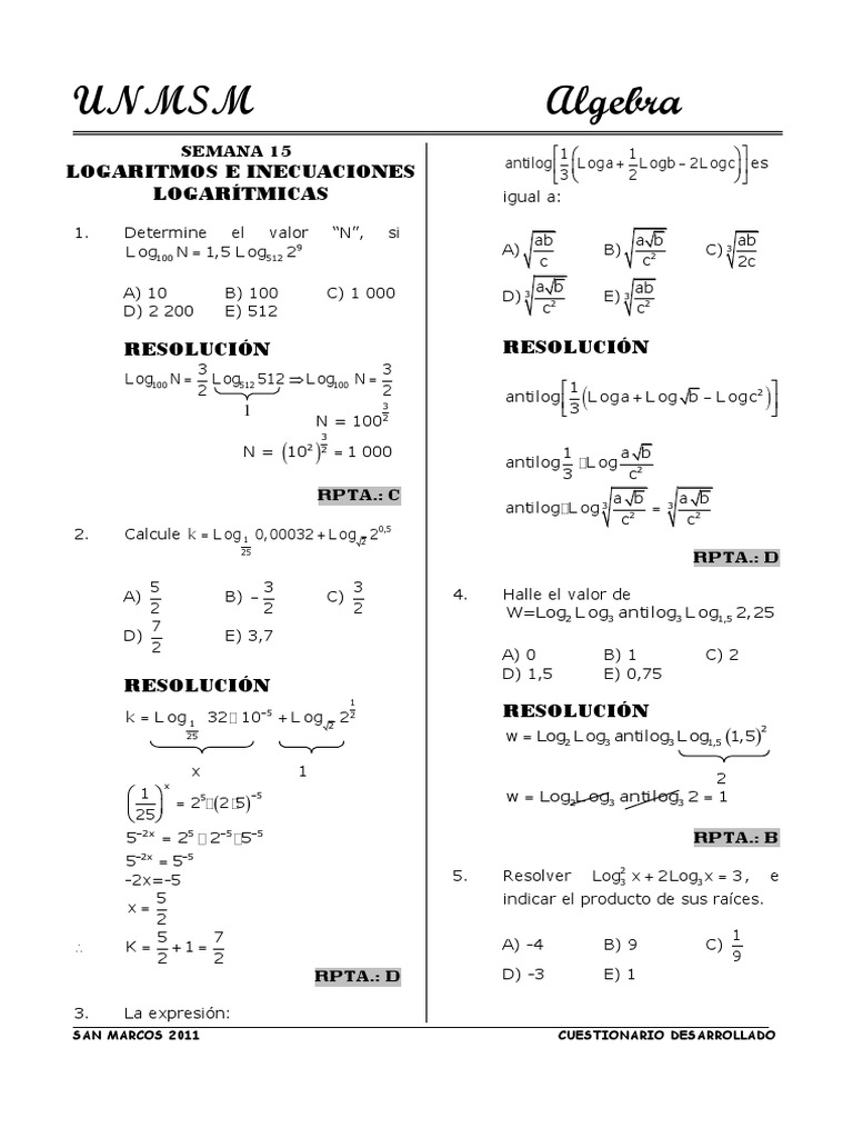 Logaritmos e Inecuaciones Logarítmicas | PDF | Matemática Elemental | Combinatoria