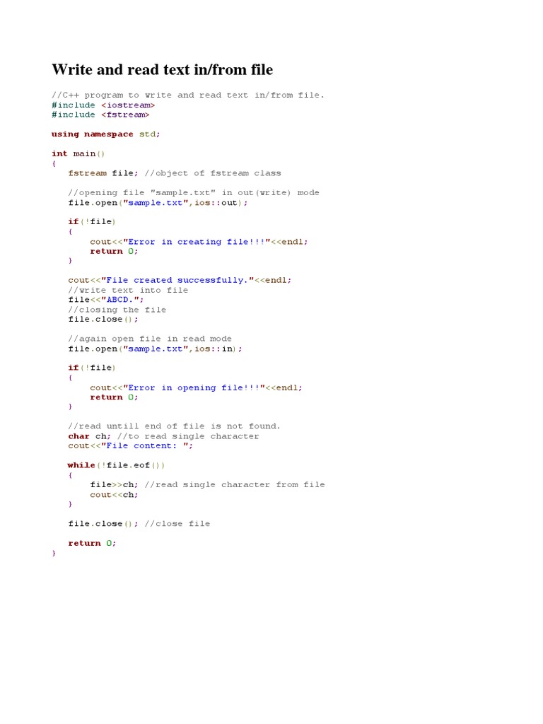C Reading A Text Into A File Pdf