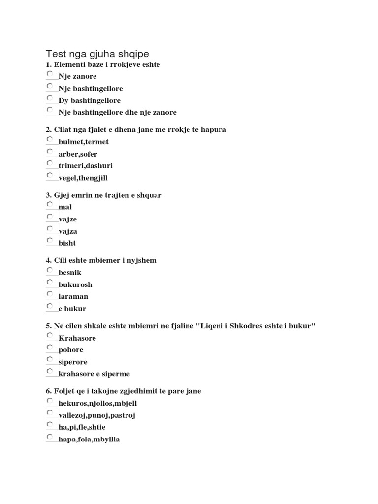 Test Nga Gjuha Shqipe | PDF