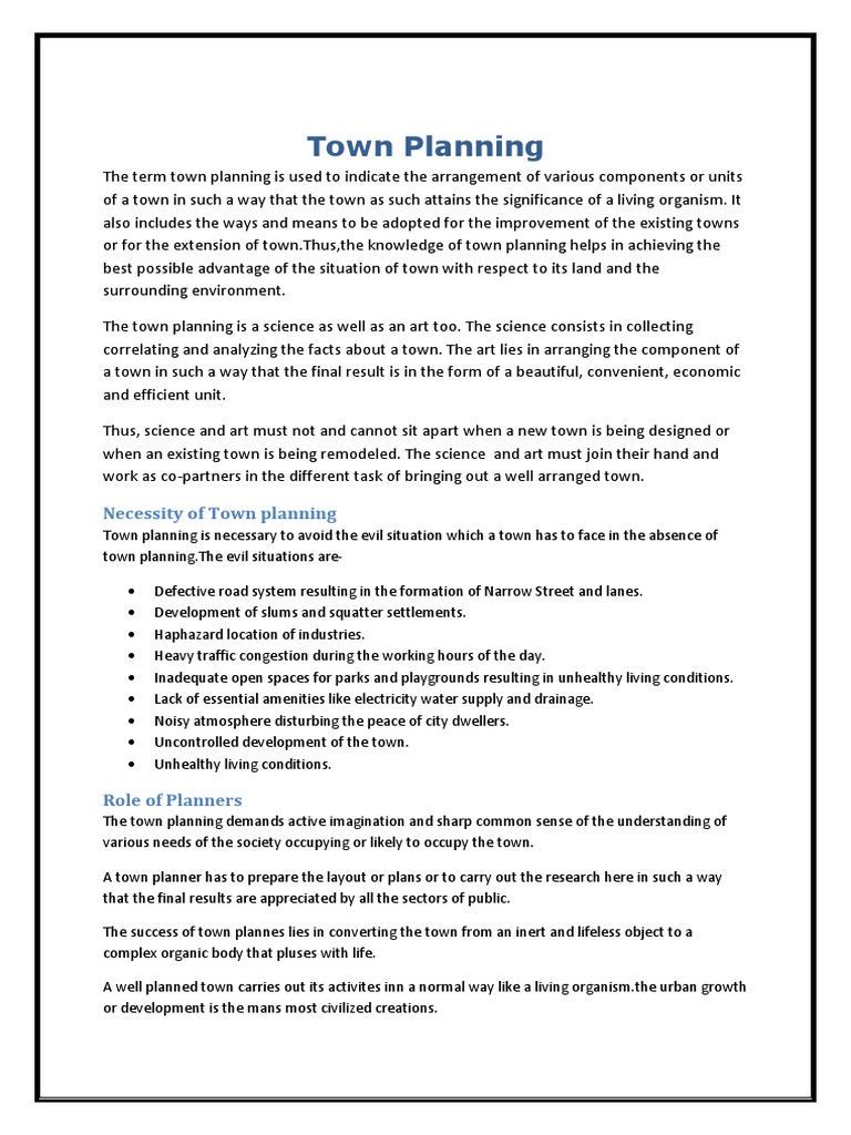 Necessity of Town Planning | PDF | Urban Planning | Urbanization