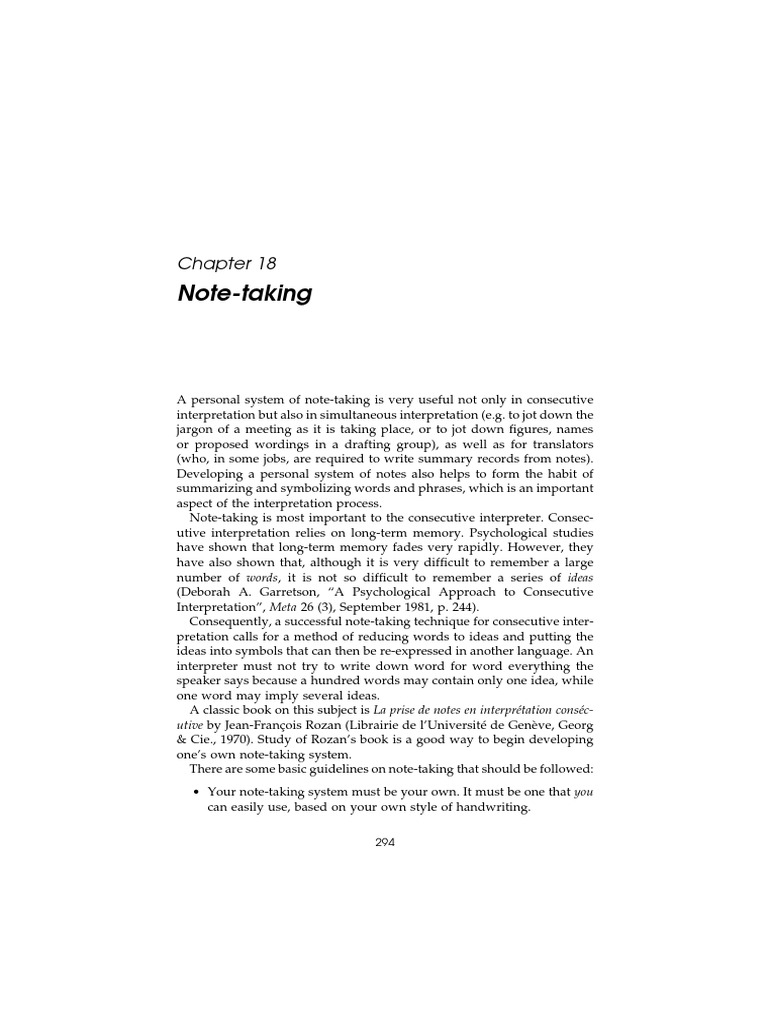 Developing an Effective Personal Note-Taking System for Consecutive Interpretation | PDF ...