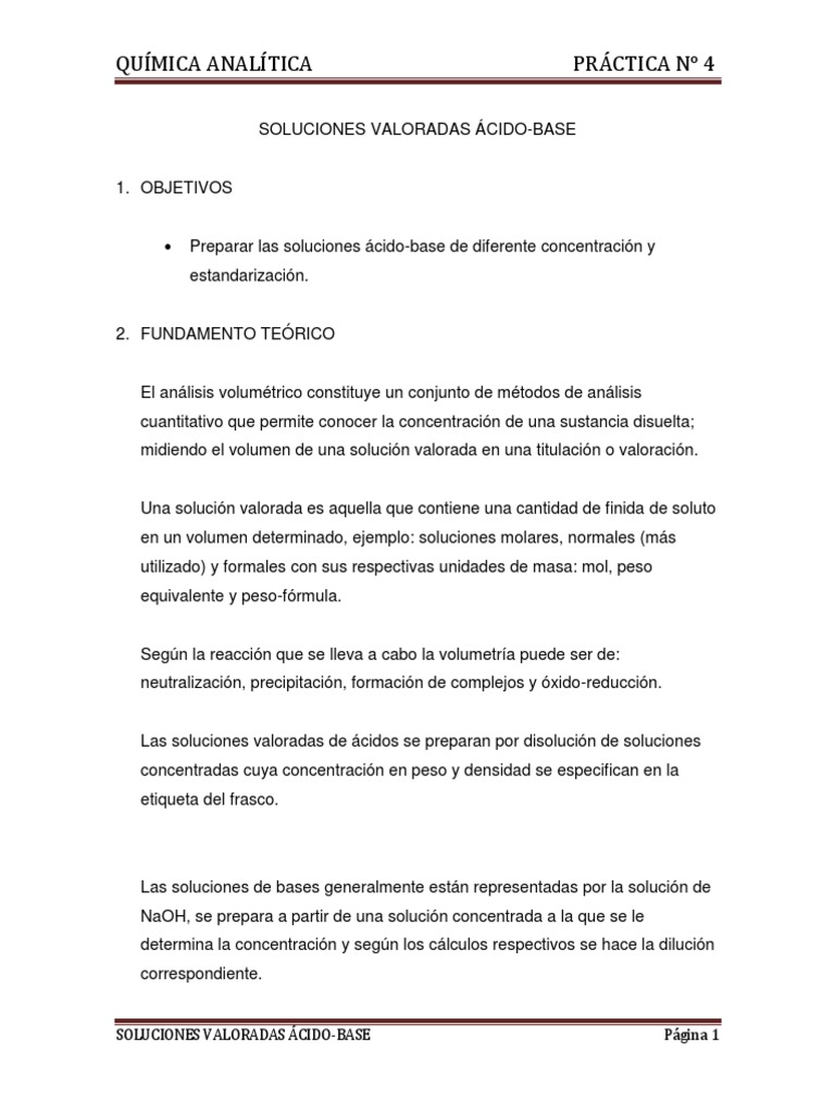 Preparación de Soluciones Ácido-Base | PDF | Valoración | Química