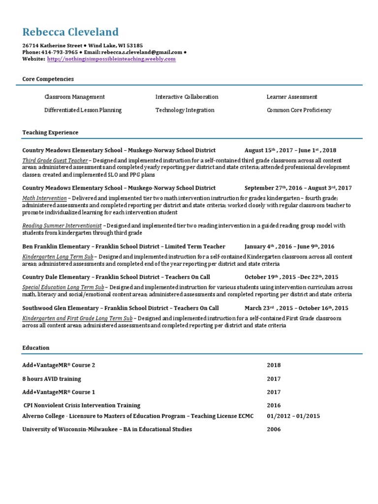 RC Resume | PDF | Primary Education | Educational Assessment