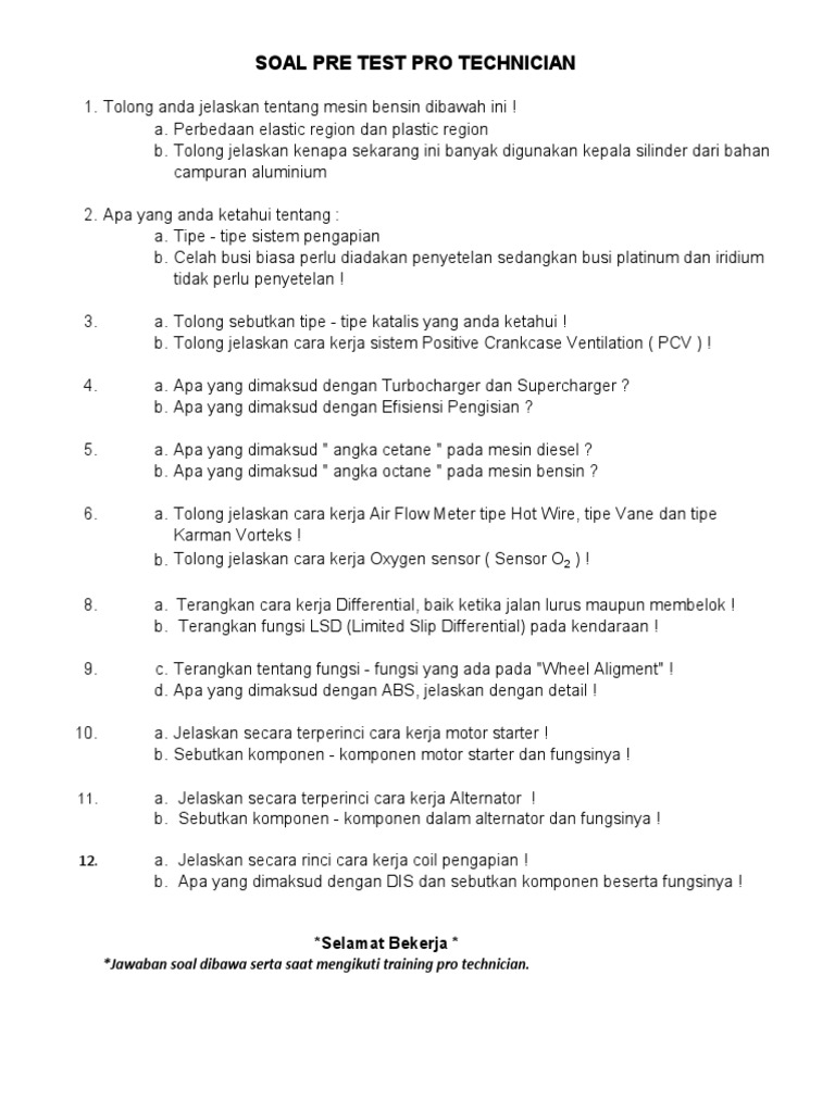 Pre Test Training Pro Technician | PDF