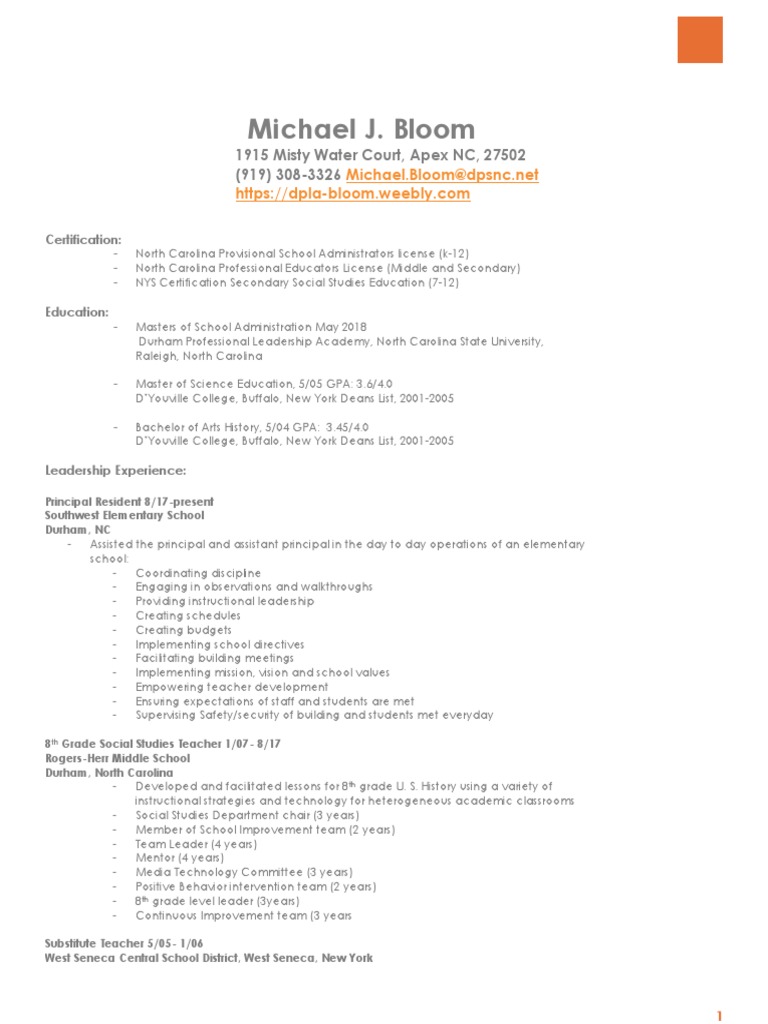 Michael Bloom Resume 3 2018docx 3 | Download Free PDF | Teachers | Schools