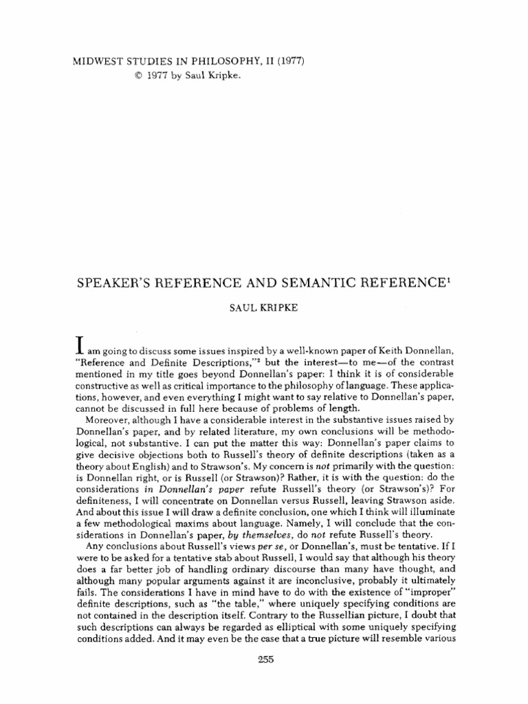 Kripke Speakers Reference and Semantic Reference | PDF | Semiotics ...