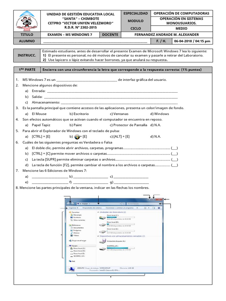 Examen Práctico de MS Windows 7 | PDF | Windows 7 | Microsoft Windows