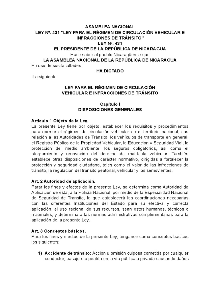 Ley 431 Reformada | PDF | Peatonal | Placa de matrícula del vehículo