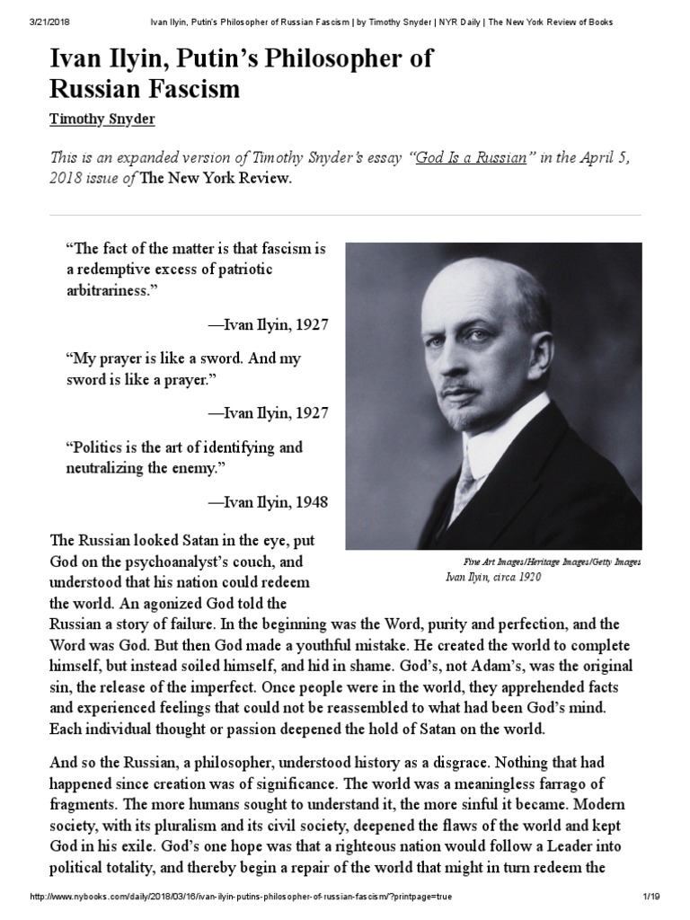 Ivan Ilyin, Putin's Philosopher of Russian Fascism - by Timothy Snyder - NYR Daily - The New ...