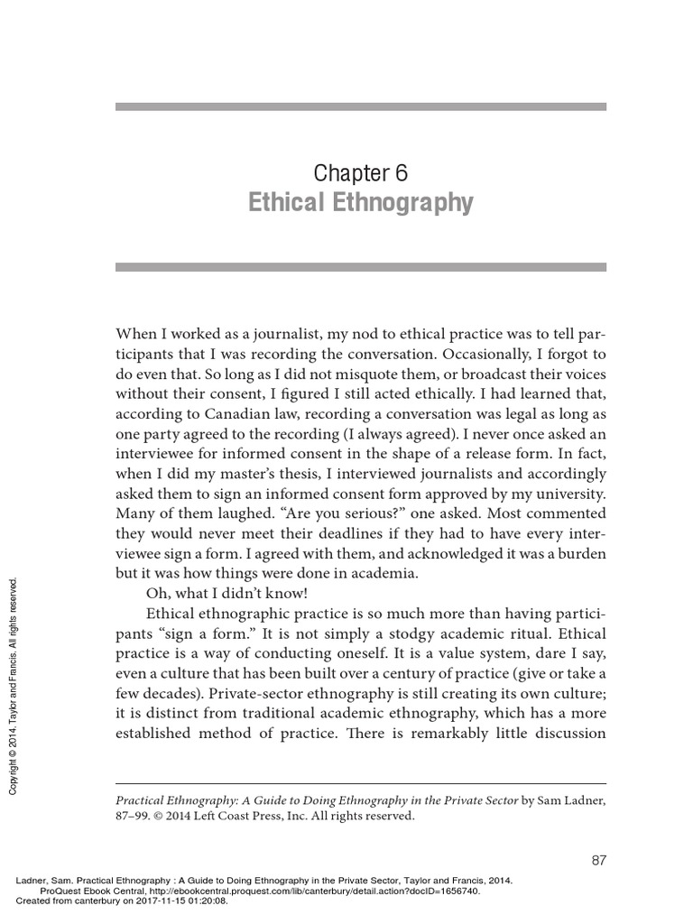 Practical Ethnography A Guide To Doing Ethnography... - (Chapter 6 Ethical Ethnography) | PDF ...
