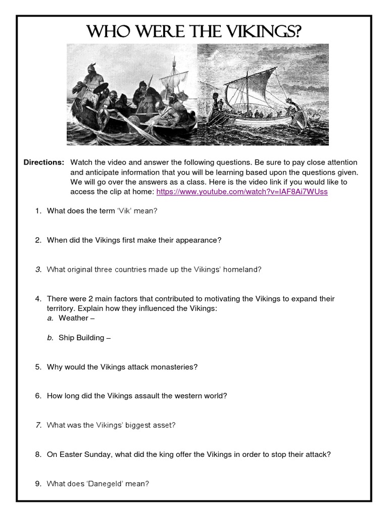 Fury From The North Viking Video Worksheet | PDF | Vikings | Viking Age