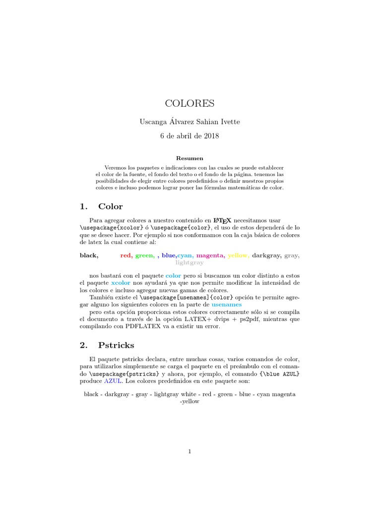 Color en LaTex | PDF | Modelo de color Rgb | Color