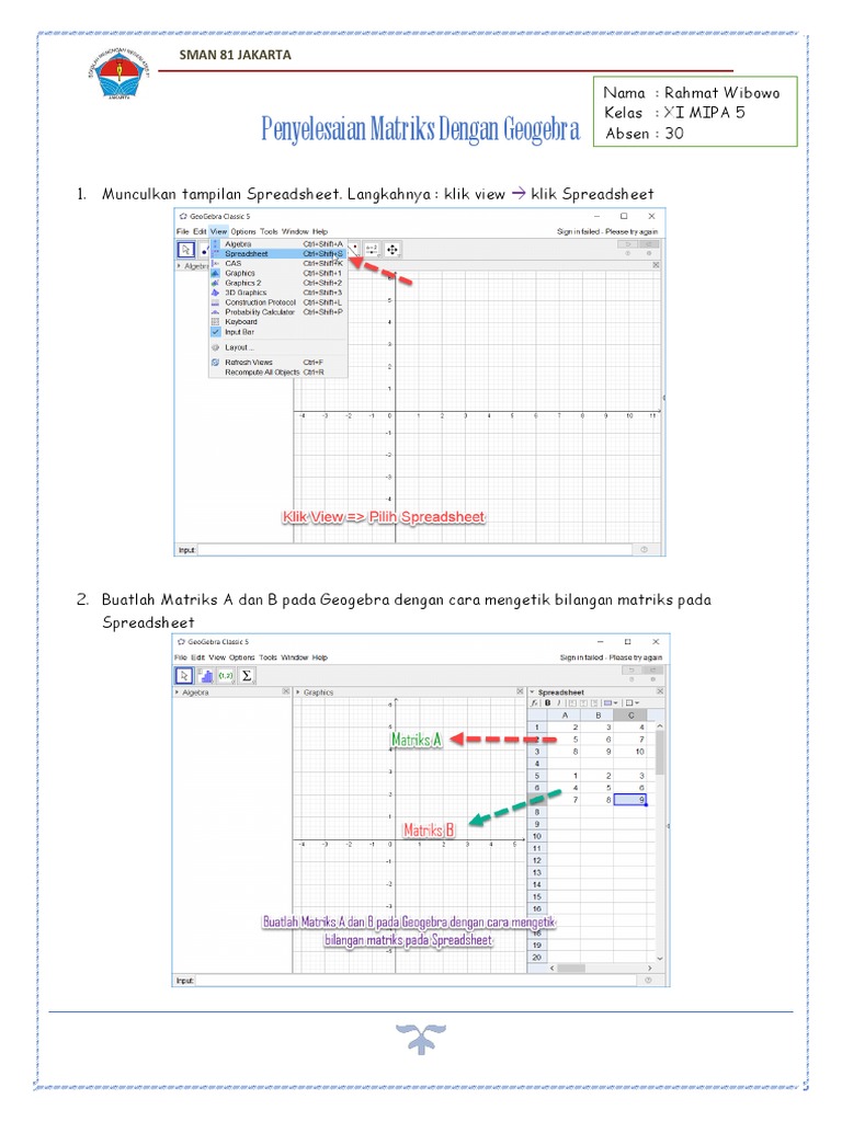 Cara Membuat Matriks Dengan Geogebra | PDF