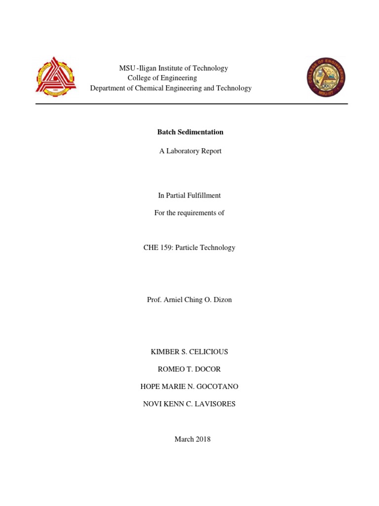 Batch Sedimentation Lab Report Download Free Pdf Sewage Treatment