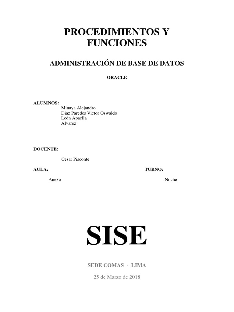 Procedimientos y Funciones (Oracle) | PDF | Pl / Sql | SQL