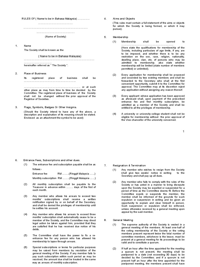 Society Laws English Version | PDF | Committee | Quorum