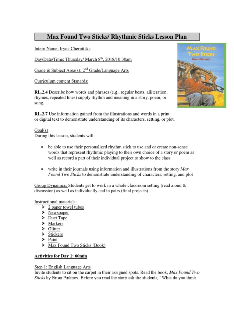 Max Found Two Sticks Lesson Plan | PDF | Lesson Plan | Rhythm