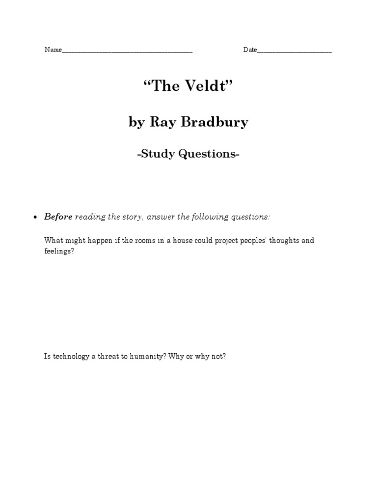 The Veldt Study Questions | PDF | Psychological Concepts | Psychology