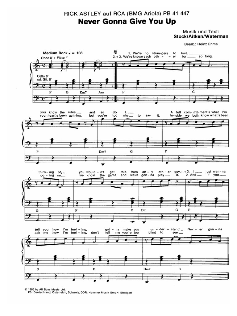 Rick Astley Sheet Music