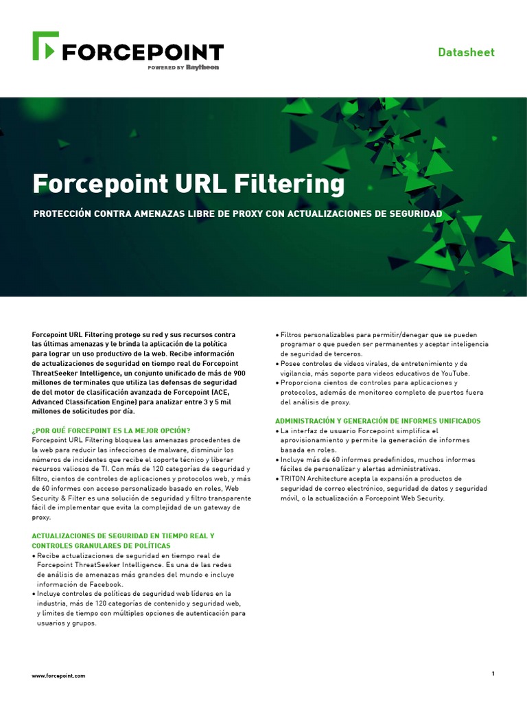 Datasheet Forcepoint Url Filtering Es | PDF | Malware | Servidor proxy