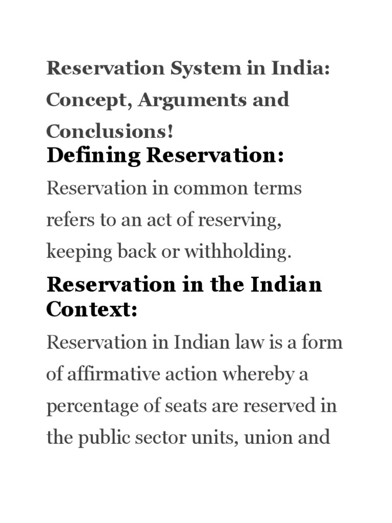 Reservation System in India: Overview and Debate | PDF | Government Of ...