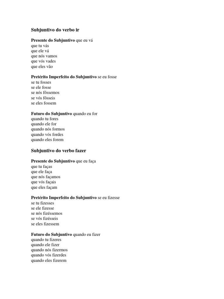 Conjugação do verbo ir no subjuntivo | PDF | Linguística | Comunicação ...