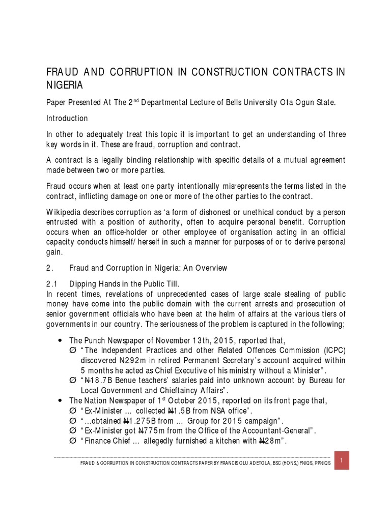 Bell Lecture Fraud Corruption in Construction Contracts | PDF ...